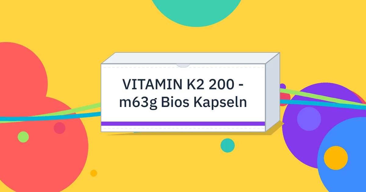Symbolbild: Packung mit der Aufschrift VITAMIN K2 200 -m63g Bios Kapseln (PZN 16571710) – Verfügbarkeit und Bezug in Apotheken in Frankfurt am Main
