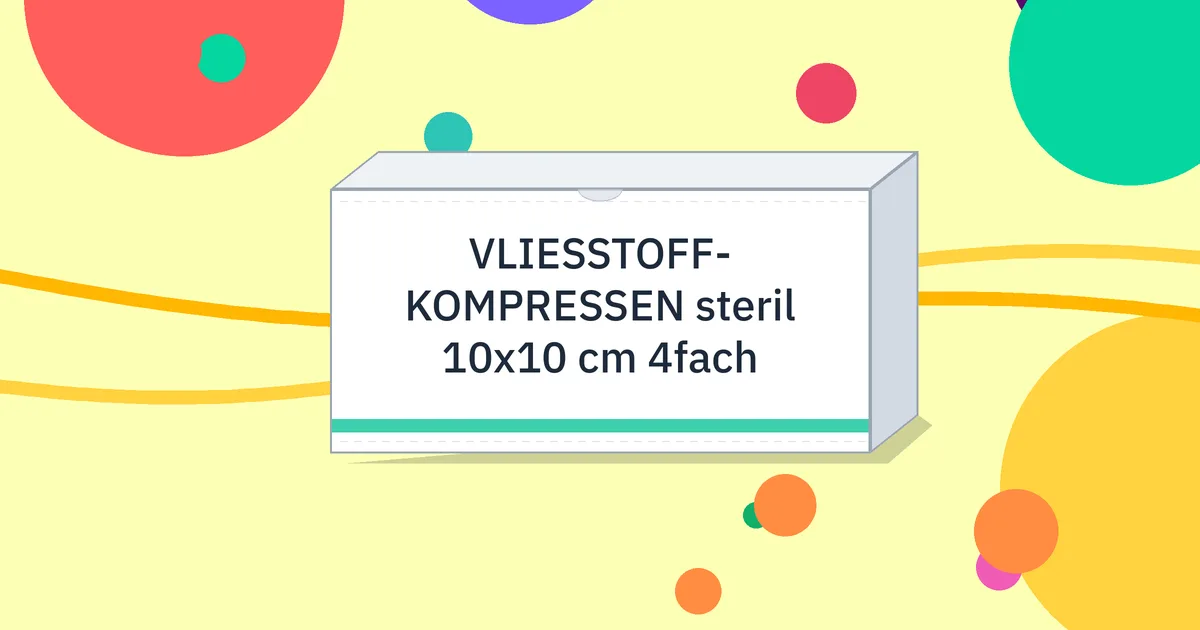 Symbolbild: Packung mit der Aufschrift VLIESSTOFF-KOMPRESSEN steril 10x10 cm 4fach (PZN 16316343) – Verfügbarkeit und Bezug in Apotheken in Frankfurt am Main