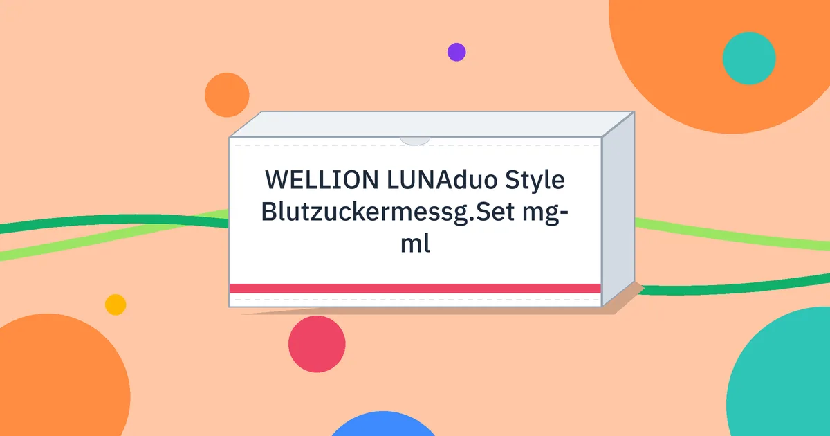 Symbolbild: Packung mit der Aufschrift WELLION LUNAduo Style Blutzuckermessg.Set mg-ml (PZN 10078291) – Verfügbarkeit und Bezug in Apotheken in Frankfurt am Main
