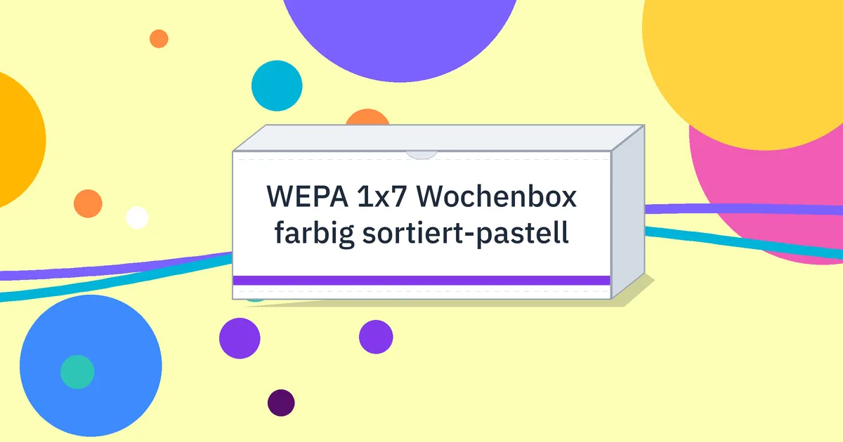 Symbolbild: Packung mit der Aufschrift WEPA 1x7 Wochenbox farbig sortiert-pastell (PZN 18877867) – Verfügbarkeit und Bezug in Apotheken in Frankfurt am Main
