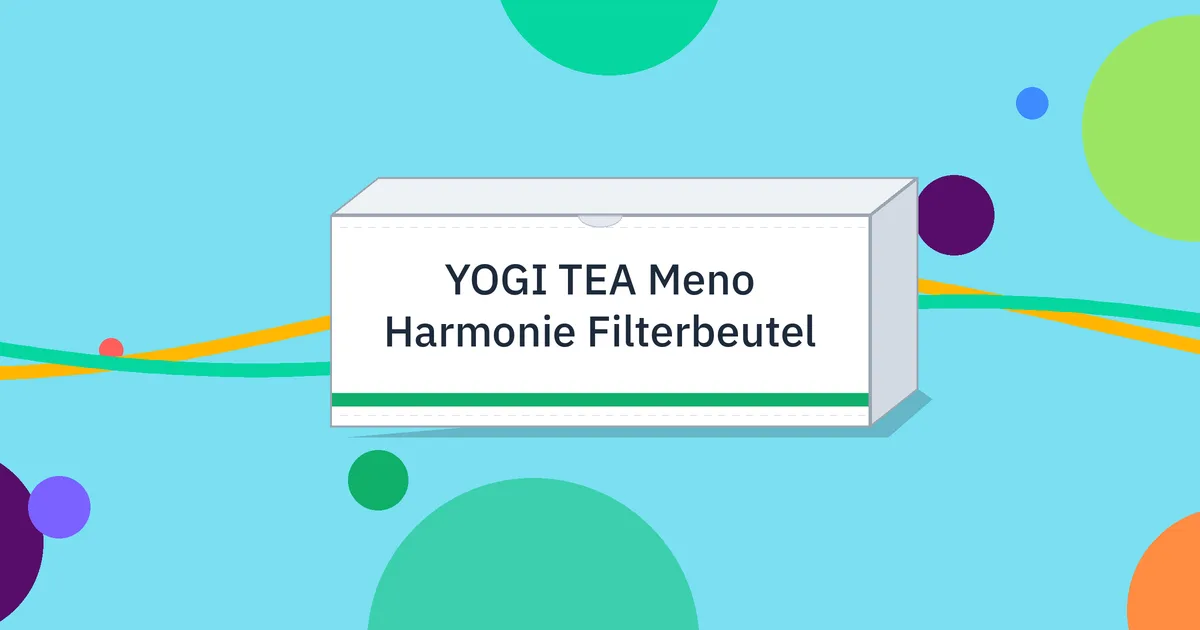 Symbolbild: Packung mit der Aufschrift YOGI TEA Meno Harmonie Filterbeutel (PZN 19863407) – Verfügbarkeit und Bezug in Apotheken in Frankfurt am Main