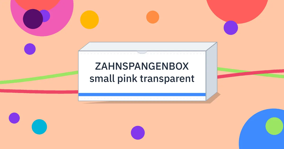 Symbolbild: Packung mit der Aufschrift ZAHNSPANGENBOX small pink transparent (PZN 10988403) – Verfügbarkeit und Bezug in Apotheken in Frankfurt am Main
