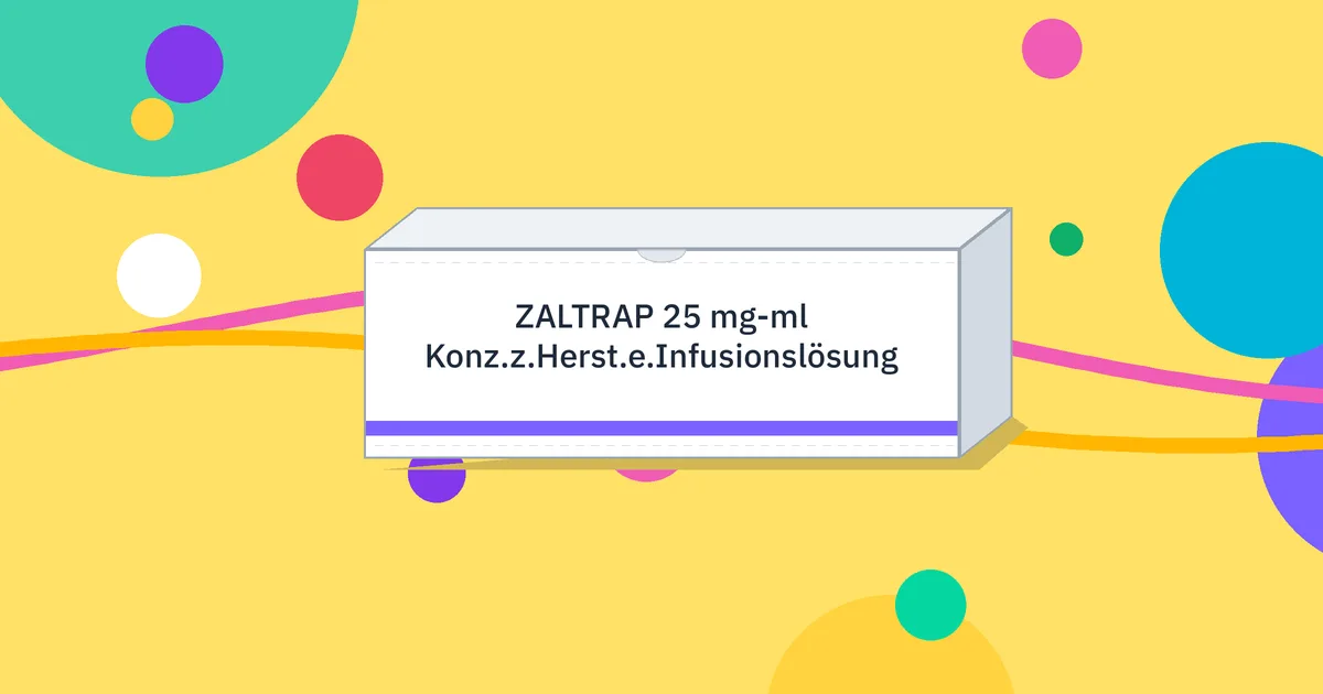 Symbolbild: Packung mit der Aufschrift ZALTRAP 25 mg-ml Konz.z.Herst.e.Infusionslösung (PZN 03800362) – Verfügbarkeit und Bezug in Apotheken in Frankfurt am Main