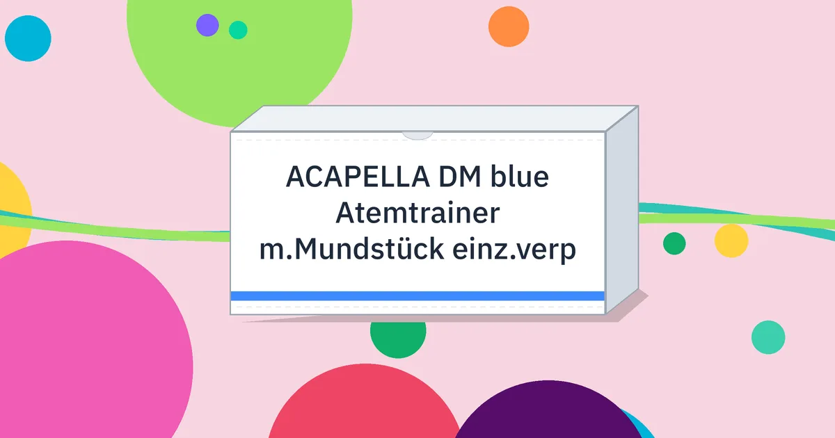 Symbolbild: Packung mit der Aufschrift ACAPELLA DM blue Atemtrainer m.Mundstück einz.verp (PZN 12387613) – Verfügbarkeit und Bezug in Apotheken in Frankfurt am Main