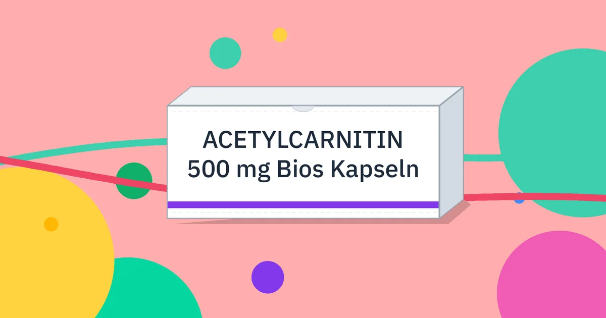 Symbolbild: Packung mit der Aufschrift ACETYLCARNITIN 500 mg Bios Kapseln (PZN 09719744) – Verfügbarkeit und Bezug in Apotheken in Frankfurt am Main
