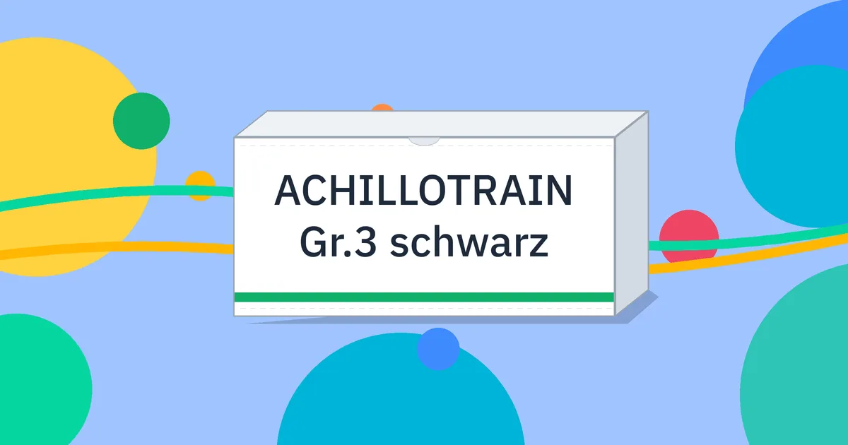 Symbolbild: Packung mit der Aufschrift ACHILLOTRAIN Gr.3 schwarz (PZN 19226190) – Verfügbarkeit und Bezug in Apotheken in Frankfurt am Main