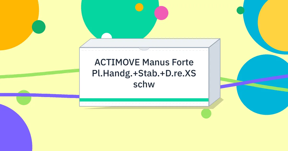 Symbolbild: Packung mit der Aufschrift ACTIMOVE Manus Forte Pl.Handg.+Stab.+D.re.XS schw (PZN 17947330) – Verfügbarkeit und Bezug in Apotheken in Frankfurt am Main