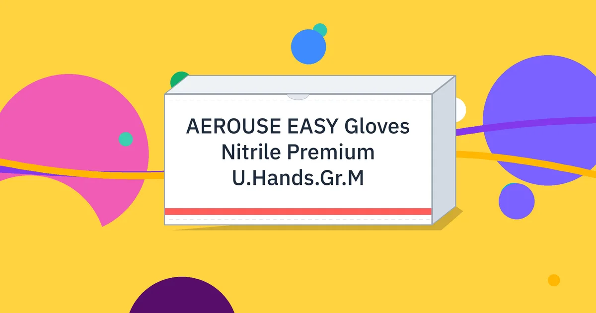 Symbolbild: Packung mit der Aufschrift AEROUSE EASY Gloves Nitrile Premium U.Hands.Gr.M (PZN 11069868) – Verfügbarkeit und Bezug in Apotheken in Frankfurt am Main