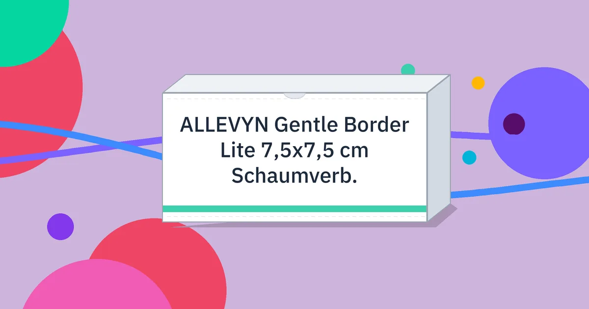 Symbolbild: Packung mit der Aufschrift ALLEVYN Gentle Border Lite 7,5x7,5 cm Schaumverb. (PZN 12459146) – Verfügbarkeit und Bezug in Apotheken in Frankfurt am Main