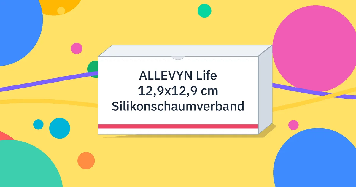 Symbolbild: Packung mit der Aufschrift ALLEVYN Life 12,9x12,9 cm Silikonschaumverband (PZN 13584600) – Verfügbarkeit und Bezug in Apotheken in Frankfurt am Main