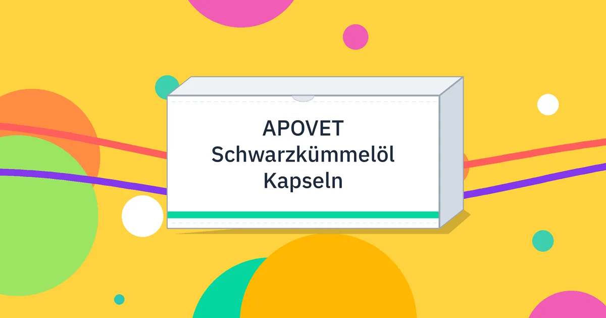 Symbolbild: Packung mit der Aufschrift APOVET Schwarzkümmelöl Kapseln (PZN 14415822) – Verfügbarkeit und Bezug in Apotheken in Frankfurt am Main