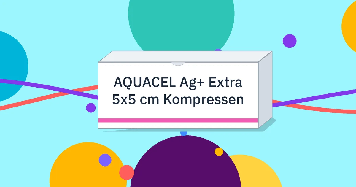 Symbolbild: Packung mit der Aufschrift AQUACEL Ag+ Extra 5x5 cm Kompressen (PZN 10973353) – Verfügbarkeit und Bezug in Apotheken in Frankfurt am Main