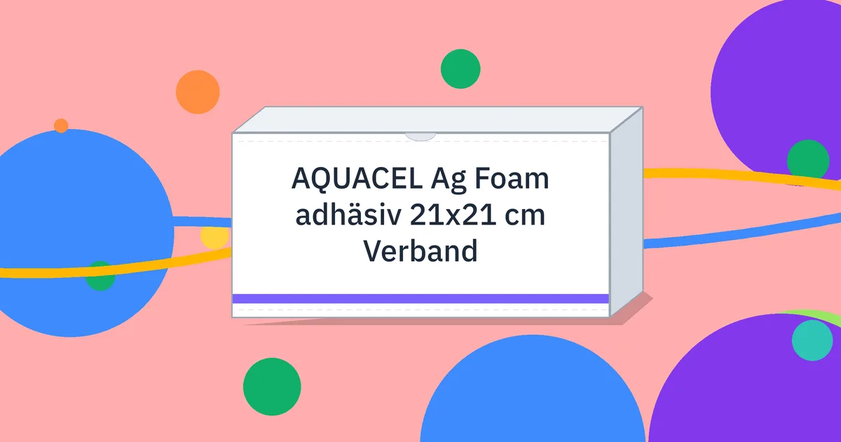 Symbolbild: Packung mit der Aufschrift AQUACEL Ag Foam adhäsiv 21x21 cm Verband (PZN 09060268) – Verfügbarkeit und Bezug in Apotheken in Frankfurt am Main