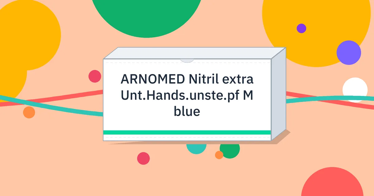Symbolbild: Packung mit der Aufschrift ARNOMED Nitril extra Unt.Hands.unste.pf M blue (PZN 18136504) – Verfügbarkeit und Bezug in Apotheken in Frankfurt am Main