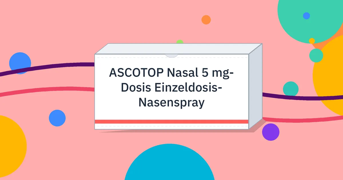 Symbolbild: Packung mit der Aufschrift ASCOTOP Nasal 5 mg-Dosis Einzeldosis-Nasenspray (PZN 03107201) – Verfügbarkeit und Bezug in Apotheken in Frankfurt am Main