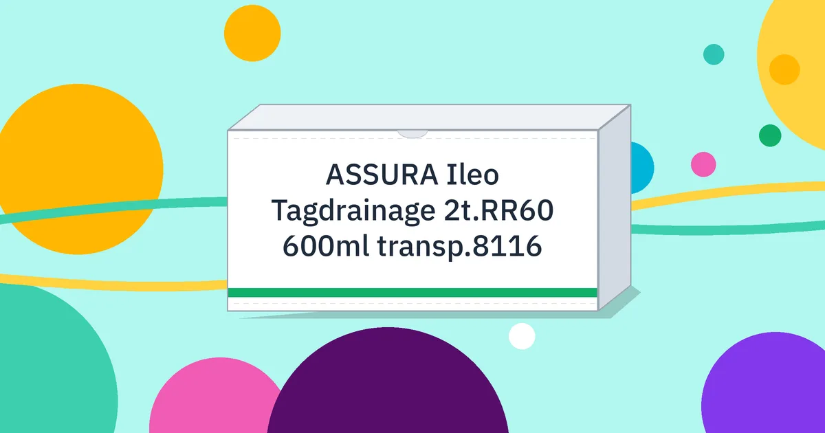 Symbolbild: Packung mit der Aufschrift ASSURA Ileo Tagdrainage 2t.RR60 600ml transp.8116 (PZN 00801013) – Verfügbarkeit und Bezug in Apotheken in Frankfurt am Main