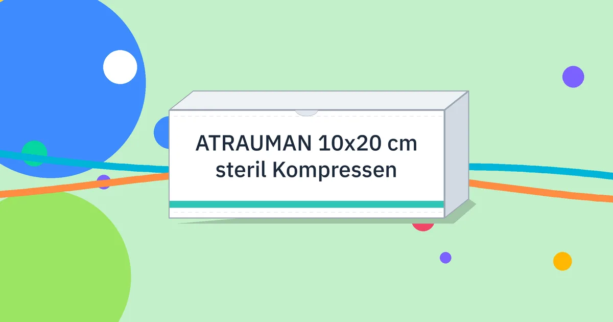 Symbolbild: Packung mit der Aufschrift ATRAUMAN 10x20 cm steril Kompressen (PZN 18127439) – Verfügbarkeit und Bezug in Apotheken in Frankfurt am Main