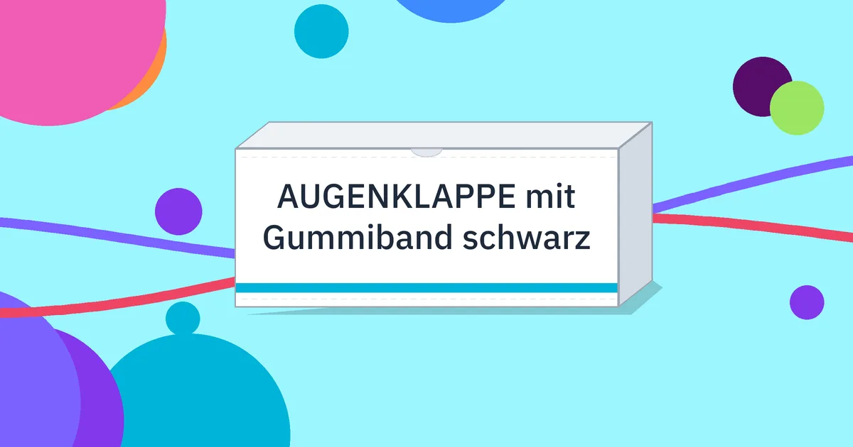 Symbolbild: Packung mit der Aufschrift AUGENKLAPPE mit Gummiband schwarz (PZN 02556948) – Verfügbarkeit und Bezug in Apotheken in Frankfurt am Main