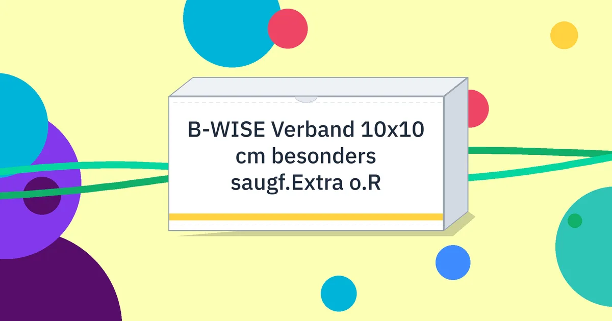 Symbolbild: Packung mit der Aufschrift B-WISE Verband 10x10 cm besonders saugf.Extra o.R (PZN 19730480) – Verfügbarkeit und Bezug in Apotheken in Frankfurt am Main