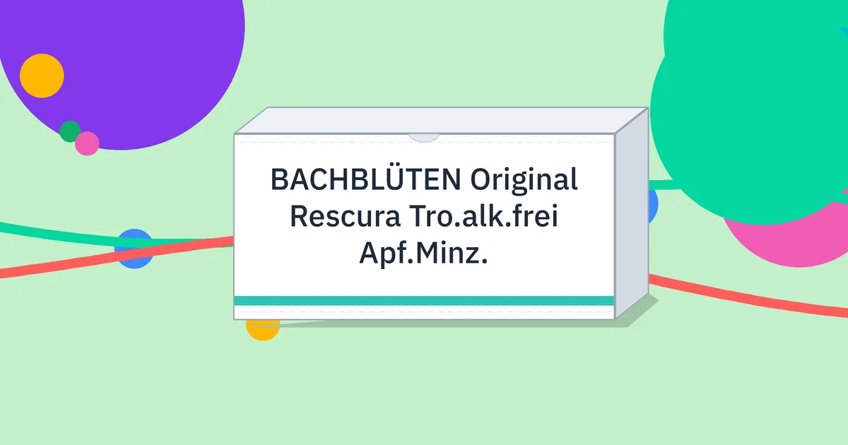 Symbolbild: Packung mit der Aufschrift BACHBLÜTEN Original Rescura Tro.alk.frei Apf.Minz. (PZN 19169463) – Verfügbarkeit und Bezug in Apotheken in Frankfurt am Main