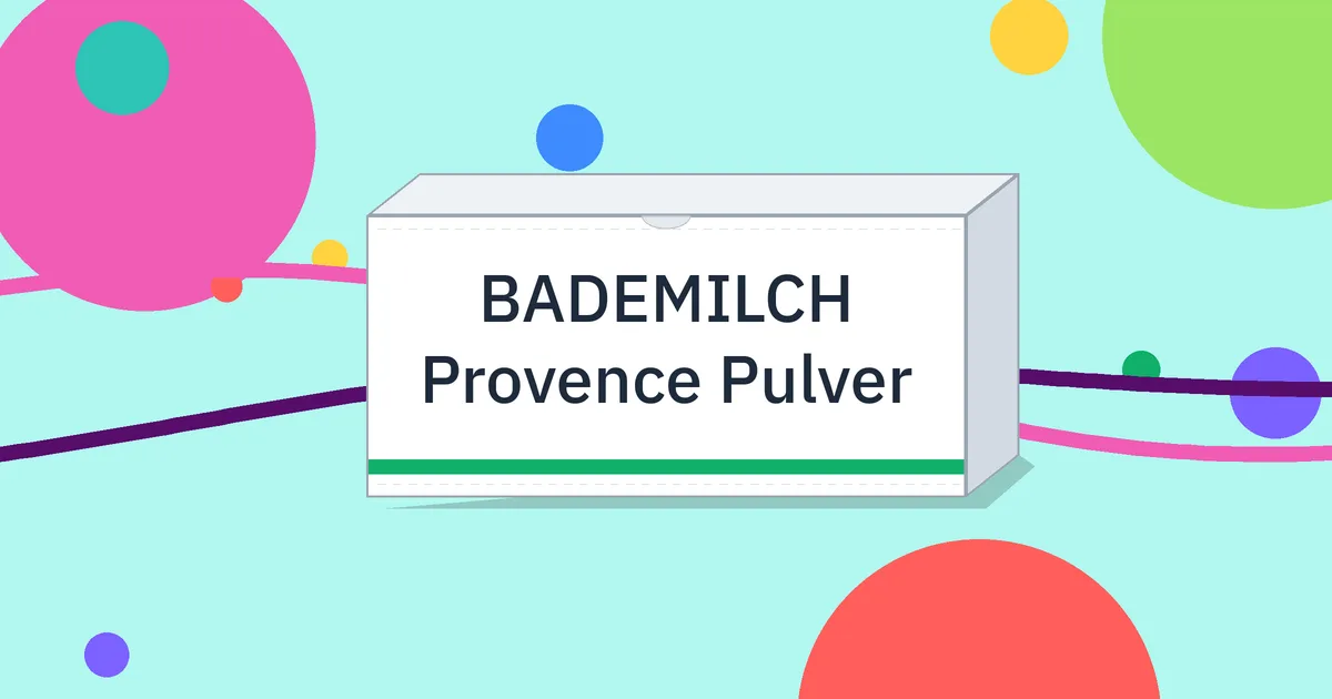 Symbolbild: Packung mit der Aufschrift BADEMILCH Provence Pulver (PZN 09253582) – Verfügbarkeit und Bezug in Apotheken in Frankfurt am Main