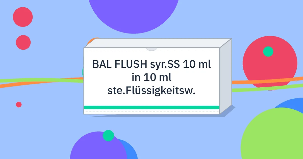 Symbolbild: Packung mit der Aufschrift BAL FLUSH syr.SS 10 ml in 10 ml ste.Flüssigkeitsw. (PZN 18852212) – Verfügbarkeit und Bezug in Apotheken in Frankfurt am Main