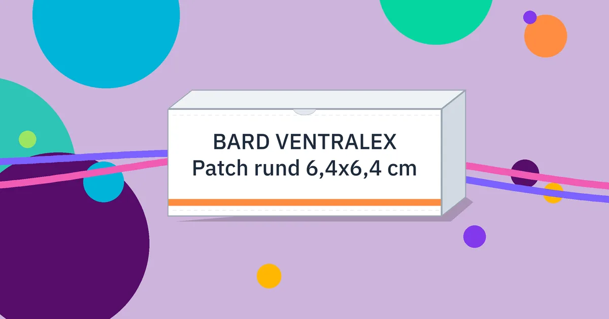 Symbolbild: Packung mit der Aufschrift BARD VENTRALEX Patch rund 6,4x6,4 cm (PZN 03751244) – Verfügbarkeit und Bezug in Apotheken in Frankfurt am Main