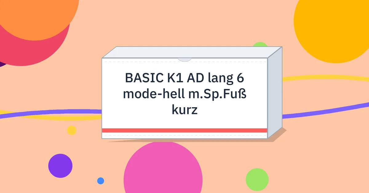 Symbolbild: Packung mit der Aufschrift BASIC K1 AD lang 6 mode-hell m.Sp.Fuß kurz (PZN 20259183) – Verfügbarkeit und Bezug in Apotheken in Frankfurt am Main