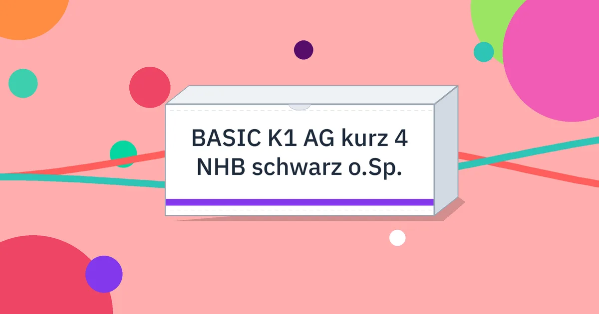 Symbolbild: Packung mit der Aufschrift BASIC K1 AG kurz 4 NHB schwarz o.Sp. (PZN 20260789) – Verfügbarkeit und Bezug in Apotheken in Frankfurt am Main