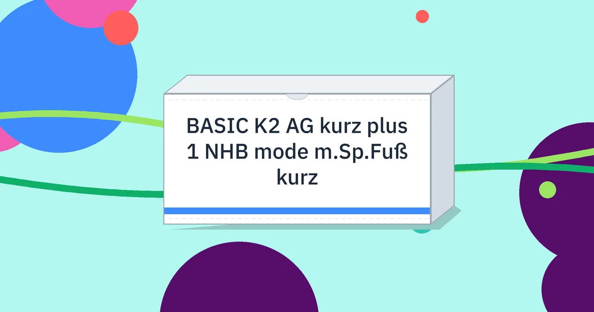 Symbolbild: Packung mit der Aufschrift BASIC K2 AG kurz plus 1 NHB mode m.Sp.Fuß kurz (PZN 20266444) – Verfügbarkeit und Bezug in Apotheken in Frankfurt am Main