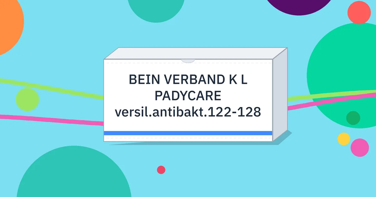 Symbolbild: Packung mit der Aufschrift BEIN VERBAND K L PADYCARE versil.antibakt.122-128 (PZN 10938693) – Verfügbarkeit und Bezug in Apotheken in Frankfurt am Main