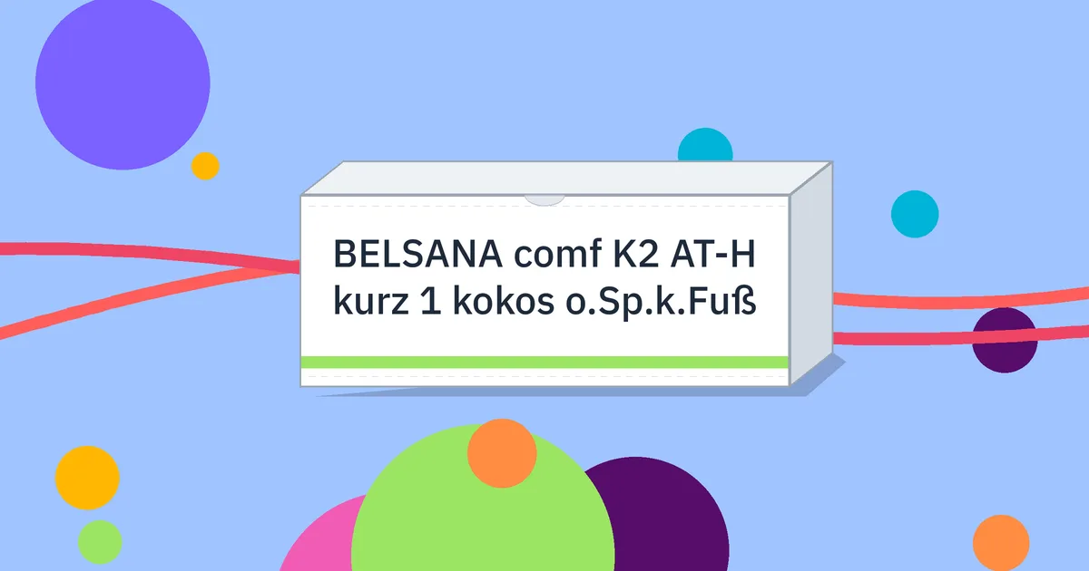 Symbolbild: Packung mit der Aufschrift BELSANA comf K2 AT-H kurz 1 kokos o.Sp.k.Fuß (PZN 12327893) – Verfügbarkeit und Bezug in Apotheken in Frankfurt am Main