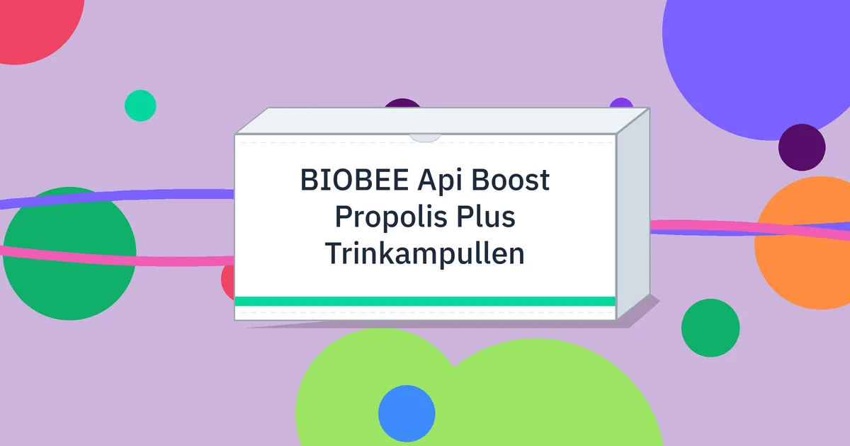 Symbolbild: Packung mit der Aufschrift BIOBEE Api Boost Propolis Plus Trinkampullen (PZN 20598672) – Verfügbarkeit und Bezug in Apotheken in Frankfurt am Main
