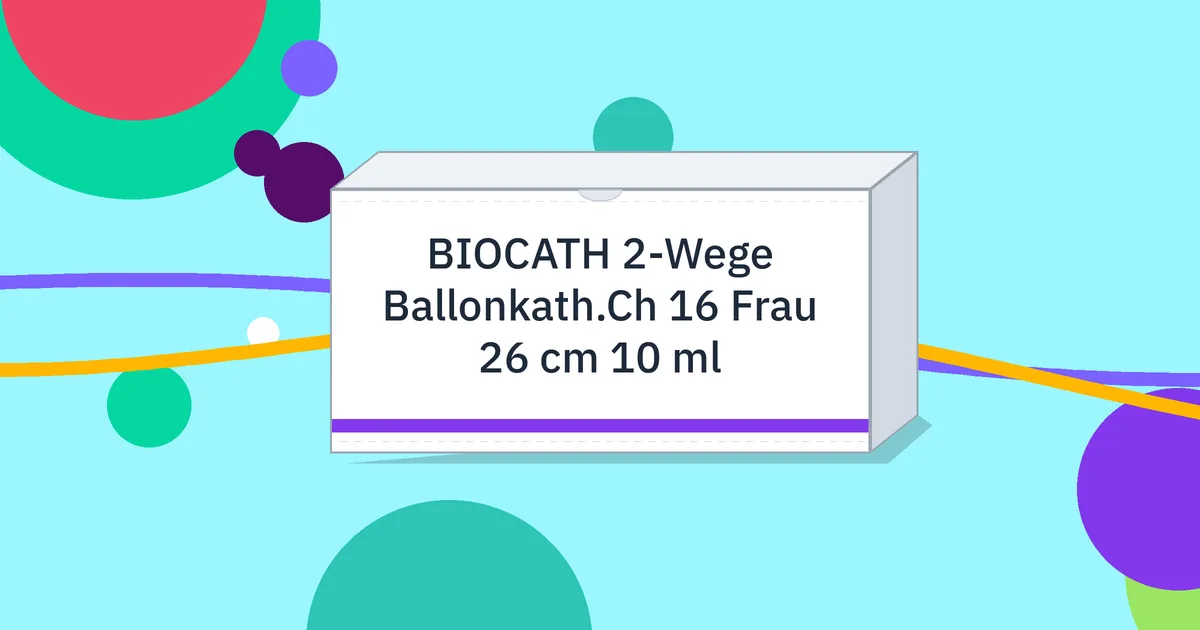 Symbolbild: Packung mit der Aufschrift BIOCATH 2-Wege Ballonkath.Ch 16 Frau 26 cm 10 ml (PZN 06902040) – Verfügbarkeit und Bezug in Apotheken in Frankfurt am Main
