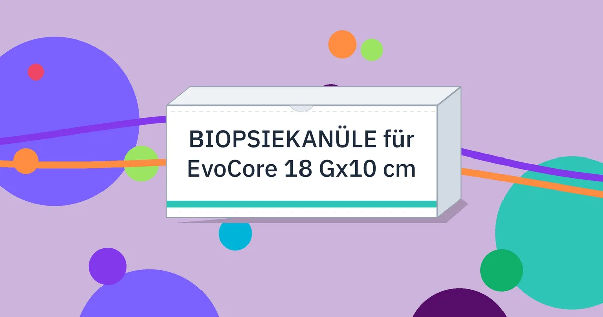Symbolbild: Packung mit der Aufschrift BIOPSIEKANÜLE für EvoCore 18 Gx10 cm (PZN 11059120) – Verfügbarkeit und Bezug in Apotheken in Frankfurt am Main