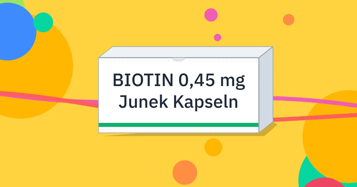 Symbolbild: Packung mit der Aufschrift BIOTIN 0,45 mg Junek Kapseln (PZN 07084336) – Verfügbarkeit und Bezug in Apotheken in Frankfurt am Main