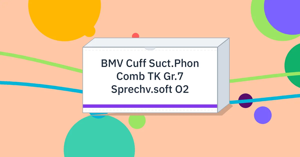 Symbolbild: Packung mit der Aufschrift BMV Cuff Suct.Phon Comb TK Gr.7 Sprechv.soft O2 (PZN 18384107) – Verfügbarkeit und Bezug in Apotheken in Frankfurt am Main
