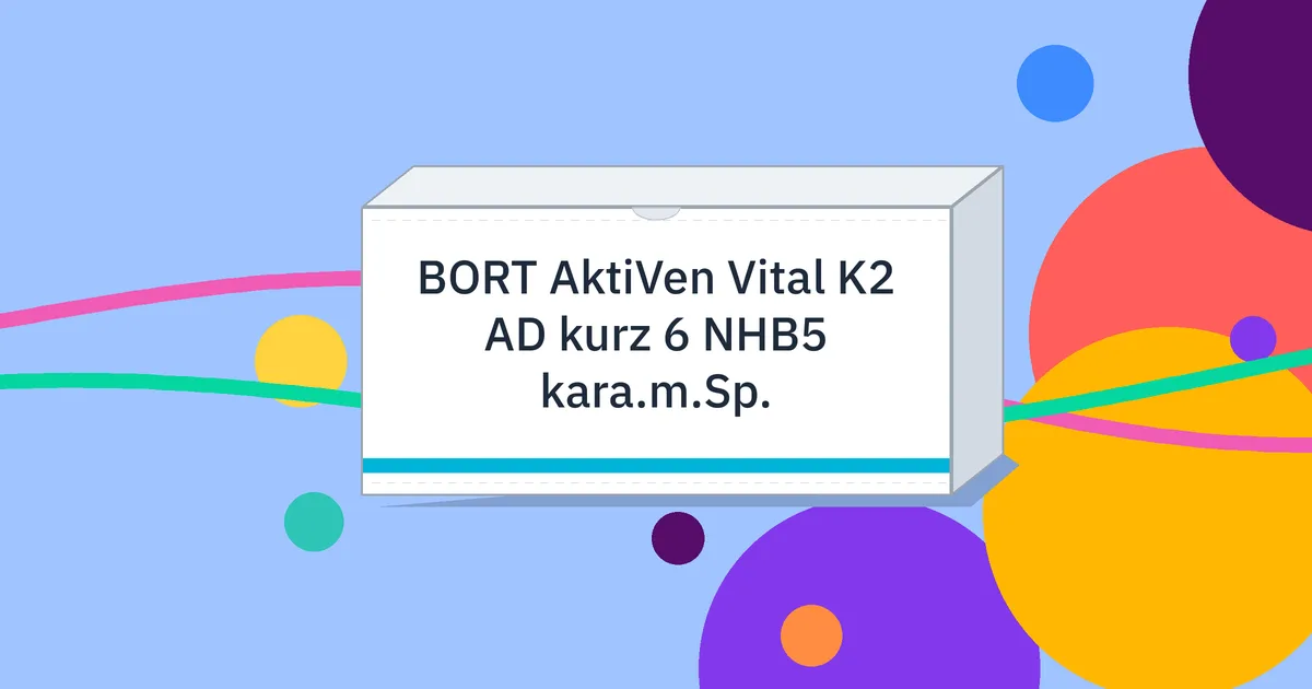 Symbolbild: Packung mit der Aufschrift BORT AktiVen Vital K2 AD kurz 6 NHB5 kara.m.Sp. (PZN 17493053) – Verfügbarkeit und Bezug in Apotheken in Frankfurt am Main
