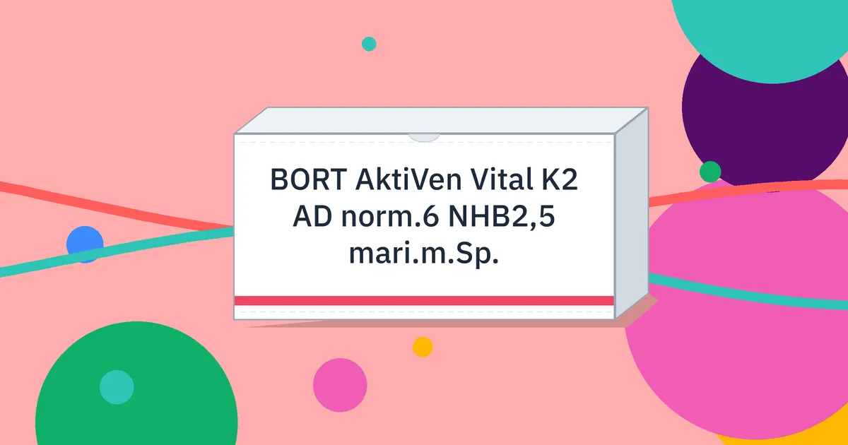 Symbolbild: Packung mit der Aufschrift BORT AktiVen Vital K2 AD norm.6 NHB2,5 mari.m.Sp. (PZN 17499469) – Verfügbarkeit und Bezug in Apotheken in Frankfurt am Main