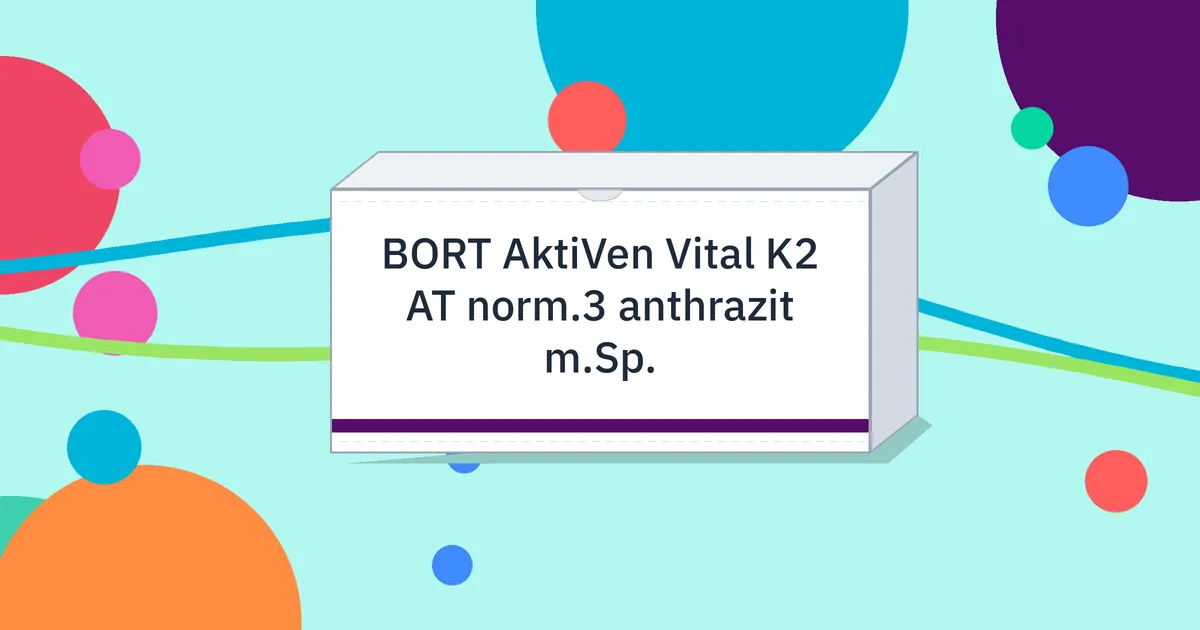 Symbolbild: Packung mit der Aufschrift BORT AktiVen Vital K2 AT norm.3 anthrazit m.Sp. (PZN 13743228) – Verfügbarkeit und Bezug in Apotheken in Frankfurt am Main