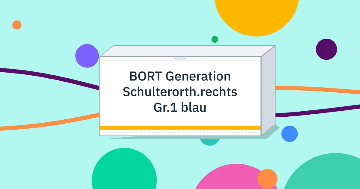 Symbolbild: Packung mit der Aufschrift BORT Generation Schulterorth.rechts Gr.1 blau (PZN 18270237) – Verfügbarkeit und Bezug in Apotheken in Frankfurt am Main