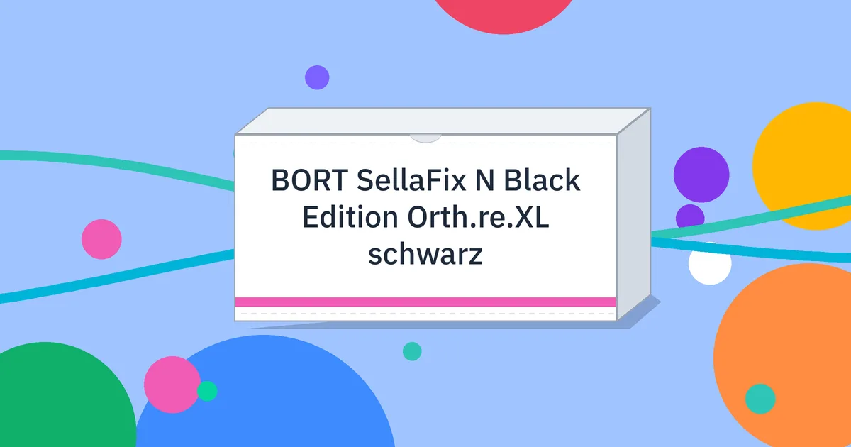 Symbolbild: Packung mit der Aufschrift BORT SellaFix N Black Edition Orth.re.XL schwarz (PZN 07669893) – Verfügbarkeit und Bezug in Apotheken in Frankfurt am Main