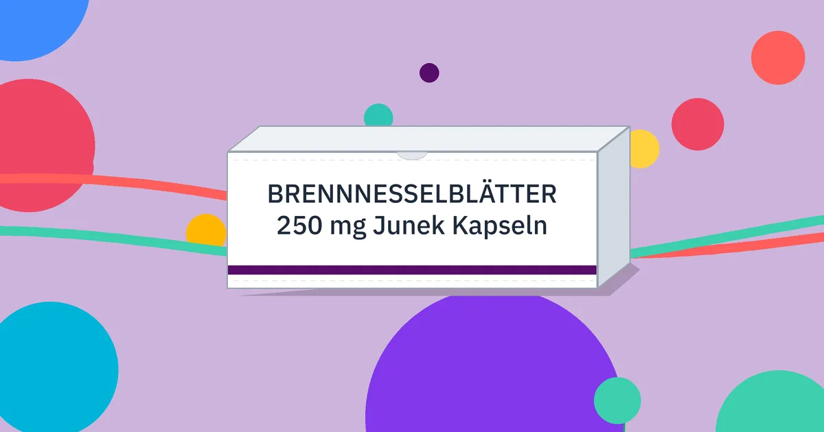 Symbolbild: Packung mit der Aufschrift BRENNNESSELBLÄTTER 250 mg Junek Kapseln (PZN 10396849) – Verfügbarkeit und Bezug in Apotheken in Frankfurt am Main