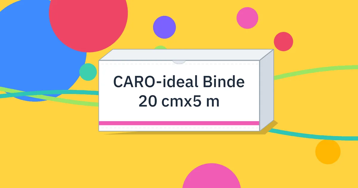 Symbolbild: Packung mit der Aufschrift CARO-ideal Binde 20 cmx5 m (PZN 11670436) – Verfügbarkeit und Bezug in Apotheken in Frankfurt am Main