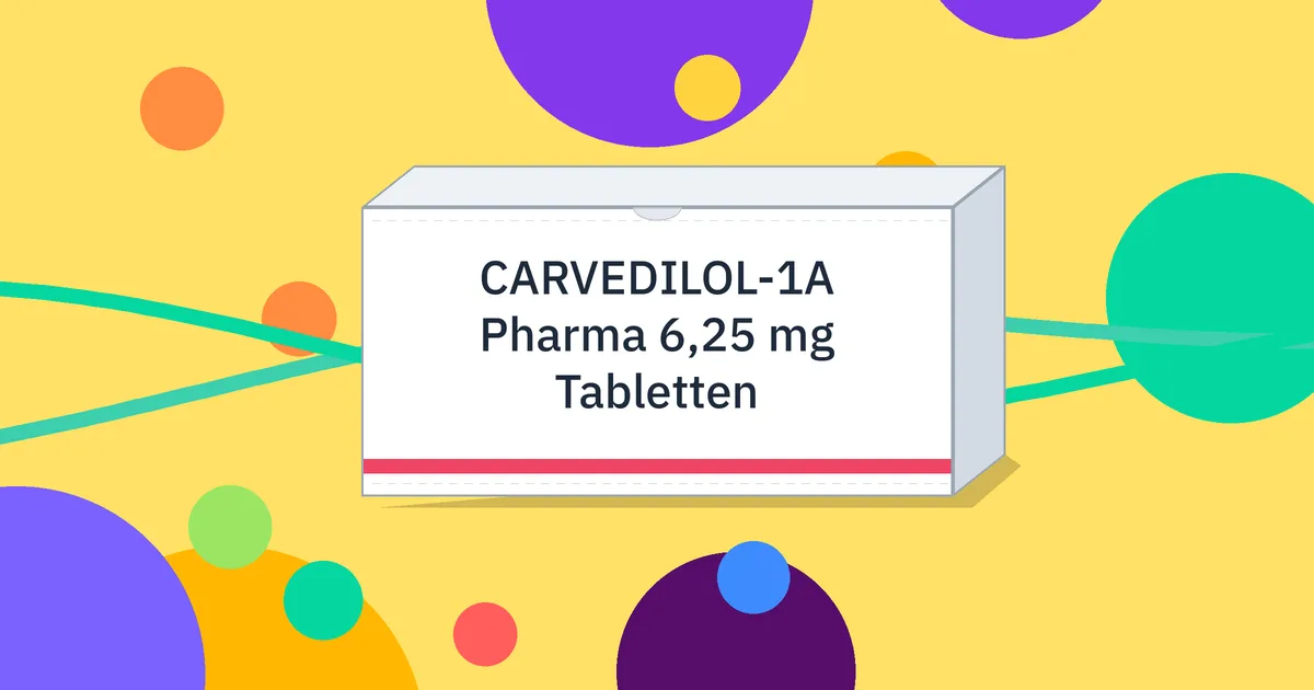 Symbolbild: Packung mit der Aufschrift CARVEDILOL-1A Pharma 6,25 mg Tabletten (PZN 00818999) – Verfügbarkeit und Bezug in Apotheken in Frankfurt am Main
