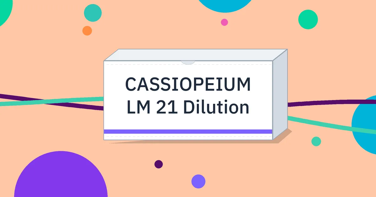 Symbolbild: Packung mit der Aufschrift CASSIOPEIUM LM 21 Dilution (PZN 13433976) – Verfügbarkeit und Bezug in Apotheken in Frankfurt am Main