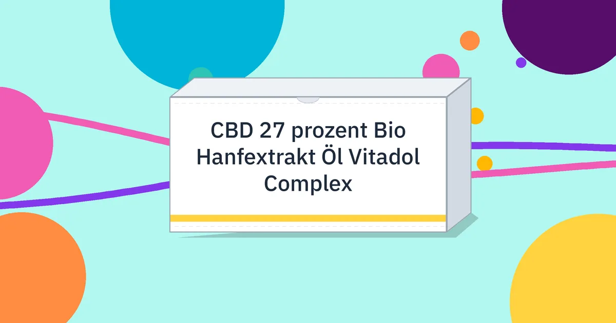 Symbolbild: Packung mit der Aufschrift CBD 27 prozent Bio Hanfextrakt Öl Vitadol Complex (PZN 17253202) – Verfügbarkeit und Bezug in Apotheken in Frankfurt am Main