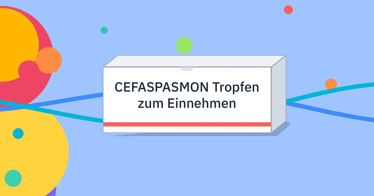Symbolbild: Packung mit der Aufschrift CEFASPASMON Tropfen zum Einnehmen (PZN 11071641) – Verfügbarkeit und Bezug in Apotheken in Frankfurt am Main