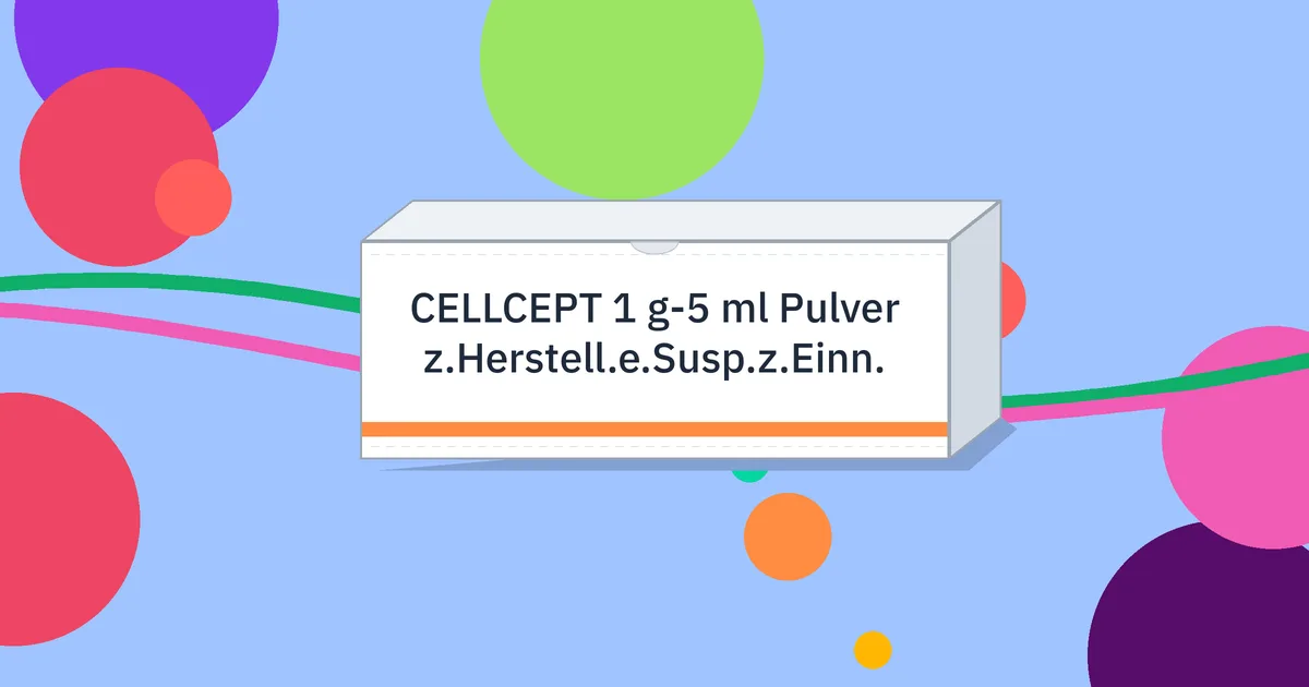 Symbolbild: Packung mit der Aufschrift CELLCEPT 1 g-5 ml Pulver z.Herstell.e.Susp.z.Einn. (PZN 05516062) – Verfügbarkeit und Bezug in Apotheken in Frankfurt am Main