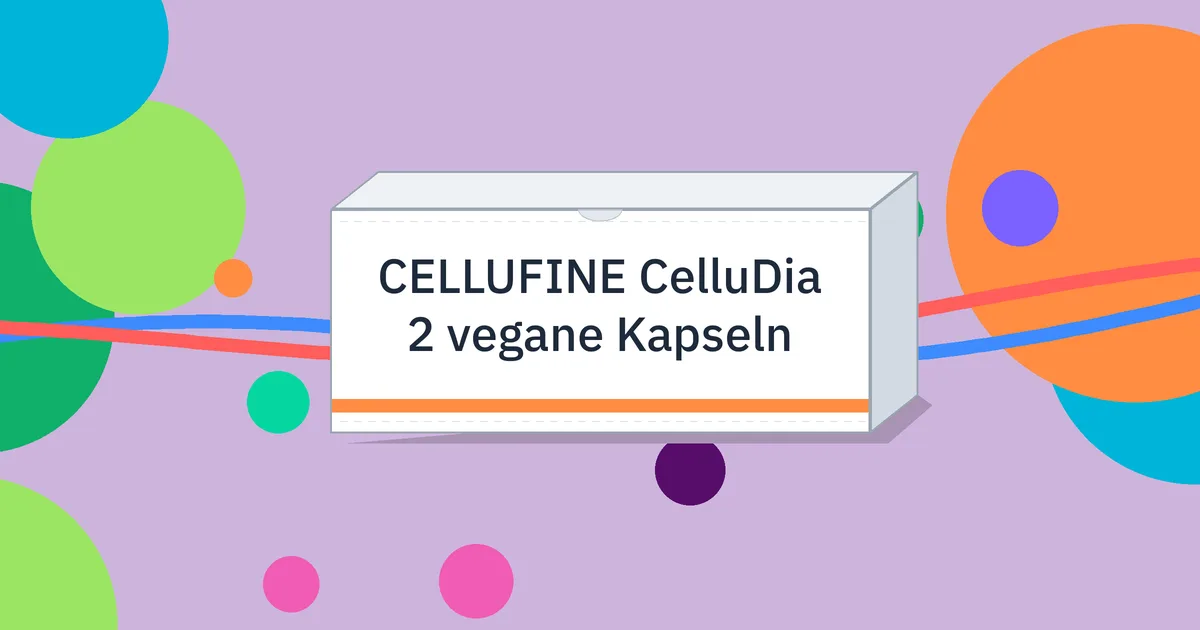 Symbolbild: Packung mit der Aufschrift CELLUFINE CelluDia 2 vegane Kapseln (PZN 19192686) – Verfügbarkeit und Bezug in Apotheken in Frankfurt am Main